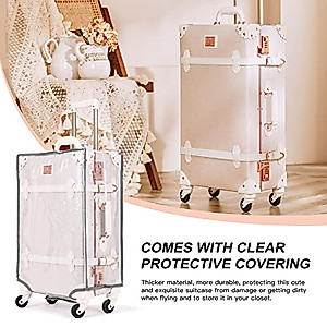 urecity vintage suitcase set for women, vintage luggage sets for women 2 piece, cute designer trunk luggage, retro suit case (Rose White, 24"+12")