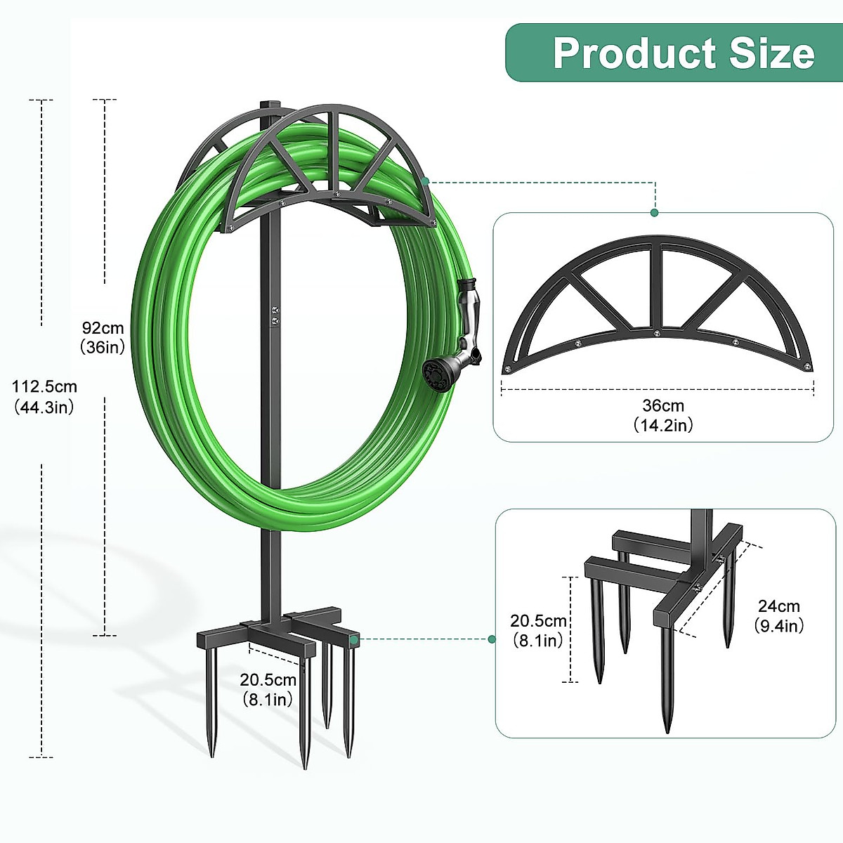 Keten Garden Hose Holder, 4 Spikes Freestanding Outdoor Hose Stand, Heavy Duty Water Hose Holder Rack and Storage Organizer for Lawn/Yard/Garden