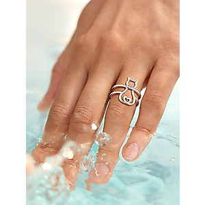 SILVERCUTE 925 Sterling Silver Cat Cute Ring Glittering Heart Cubic Zirconia Sparkle Adjustable Ring