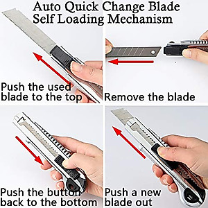 DOWELL Utility Knife Retractable Utility Knife Box Cutters Heavy Duty with 5PCS Extra Blades,Self Loading Blades Function,Knob On Top Can Withstand More Pressure