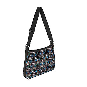 LeSportsac Cloistered Jewels Large Hobo Crossbody Bag, Style 3710/Color E469, Mosaic Art Tiles Designed in Colorful Crest & Flower Motifs, Vibrant Jewel Tones: Ruby, Azure, Emerald