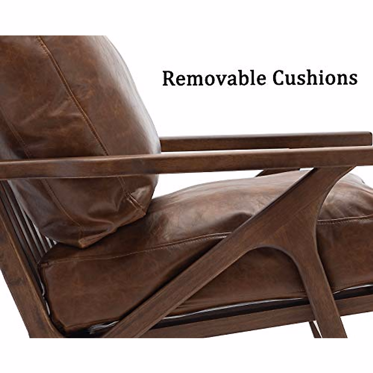 ZHENGHAO Brown PU Leather Accent Chair, Mid Century Retro Armchair Reading Chair for Small Space, Wood Frame Comfy Arm Chair for Living Room Bedroom Fireplace (Brown)