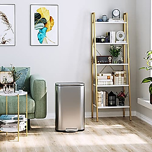 finetones Trash Can, Stainless Steel Garbage Can with Silent Lid, Durable Pedal & Inner Bucket, Pedal Garbage Bin for Kitchen Inside Outside (50L, Silver)
