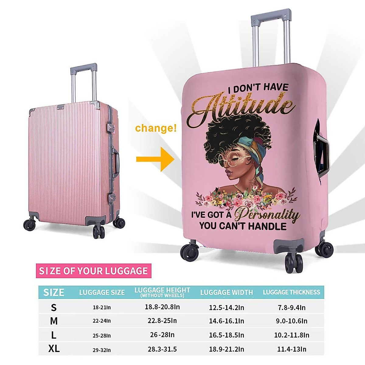 Hepmant Travel Suitcase Protector African American Woman Elastic Protective Washable Luggage Cover With Concealed Zipper Suitable For 18-32 Inch 【S (for 18-21 inch luggage)】