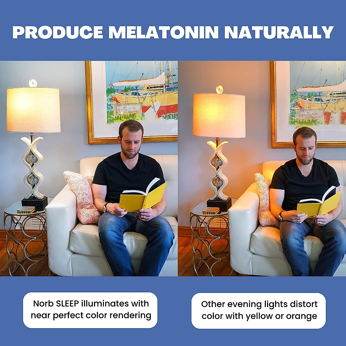 Low Blue Sleep Light Bulb - NorbSLEEP Low-Blue Light Bulb for Bedtime, Evening and Night, for Restful, Healthy Sleep for All Ages (Baby, Children, Adults), Produces Natural Melotonin (6W 1-Pack)