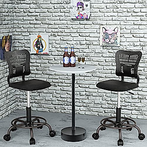 PALONE Bar Stools Adjustable Barstools Modern Design Counter Height Bar Stools with Backrest 360°Swivel Stools for Kitchen Counter with 5 Rollers Set of 2 Black