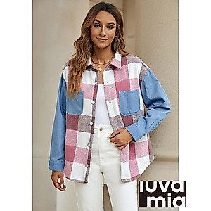 luvamia Womens Flannel Jacket Plaid Shirt Jacket Women Shacket Jacket Shackets For Fall Fashion Women Jeans Jacket For Women Fashion Size Medium Size 8 10