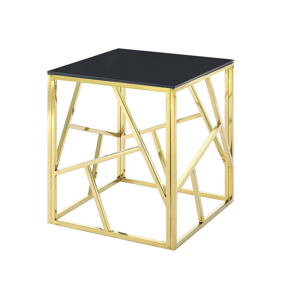 Goderfuu Modern Side Table Small End Table Black Glass Night Stand, Corner Table with Stainless Steel Base, Square End Table with Storage, Bedroom Side Table Living Room Sofa Table, Gold Side Table