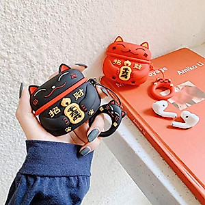 Coralogo Case for Airpods Pro 2019/Pro 2 Gen 2022 Cute,3D Animal Character Silicone Cartoon Airpod Skin Funny Fun Cool Keychain Design Kids Teens Girls Boys Cover Cases Air pods Pro (Red Lucky Cat)