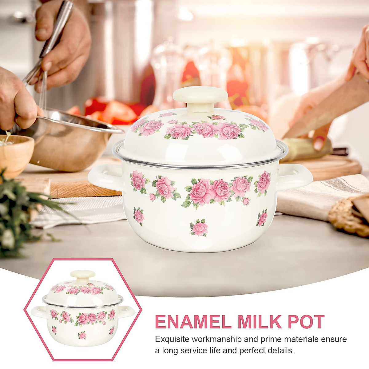 Zerodeko Pots Pioneer Woman Cookware Flower Enamel Stock Pot with Lid Cooking Pot Non Stick Soup Pot Casserole Pot Pasta Pot Sauce Pot with Handle for Kitchen 16cm Pioneer Woman Cookware