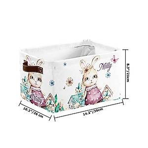 Cute Bunny Rabbit Personalized Storage Basket ,Custom Storage Bins Cubes Organizer with Handle for Bedroom Wardrobe,Nursery,Basket 1 Pack