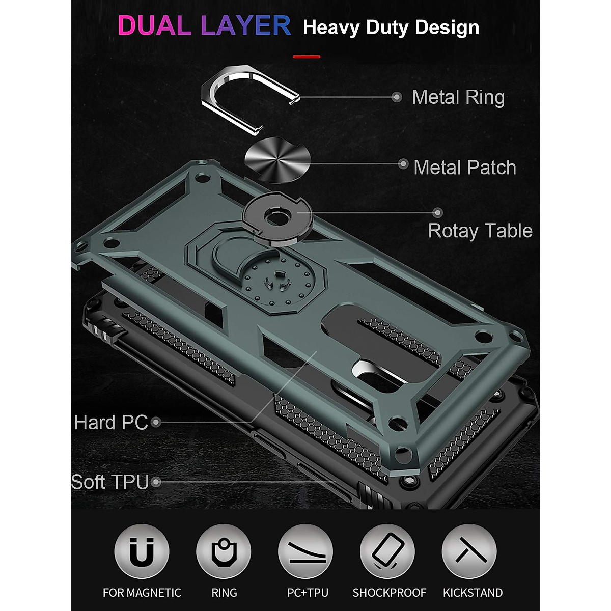 Galaxy S9+ Plus Case,(NOT for Small S9),Military Grade 16ft. Drop Tested Cover with Magnetic Ring Kickstand Compatible with Car Mount Holder,Protective Phone Case for Samsung Galaxy S9 Plus Pine Green