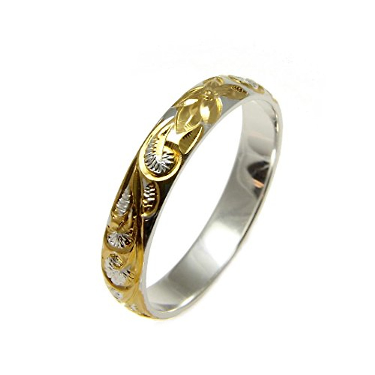 Arthur's Jewelry Yellow gold plated sterling silver 925 Hawaiian plumeria scroll 4mm band ring size 4