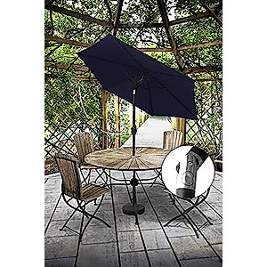 HENG FENG 7.5FT Patio Umbrella Outdoor Market Table Umbrella with Push Button Tilt and Crank, 6 Sturdy Ribs for Garden, Lawn, Backyard, Pool, Navy blue