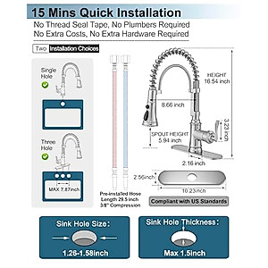 HOIGY 3 Mode 360 Degree Swivel Stainless Steel Faucet for Kitchen Sink, 1 Handle Kitchen Sink Faucet with Deck Plate, Brass Deck Mount Waterfall Bathtub Faucet Set High Flow Widespread 6-16 Inch