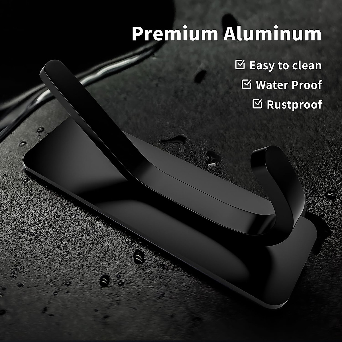 GWAAZXGZ Adhesive Towel Hooks for Wall - Black Adhesive Hooks Stick on Wall for Hanging Towel, Robe, Self Adhesive Dual Hooks for Bathroom, Kitchen, 4 Pack