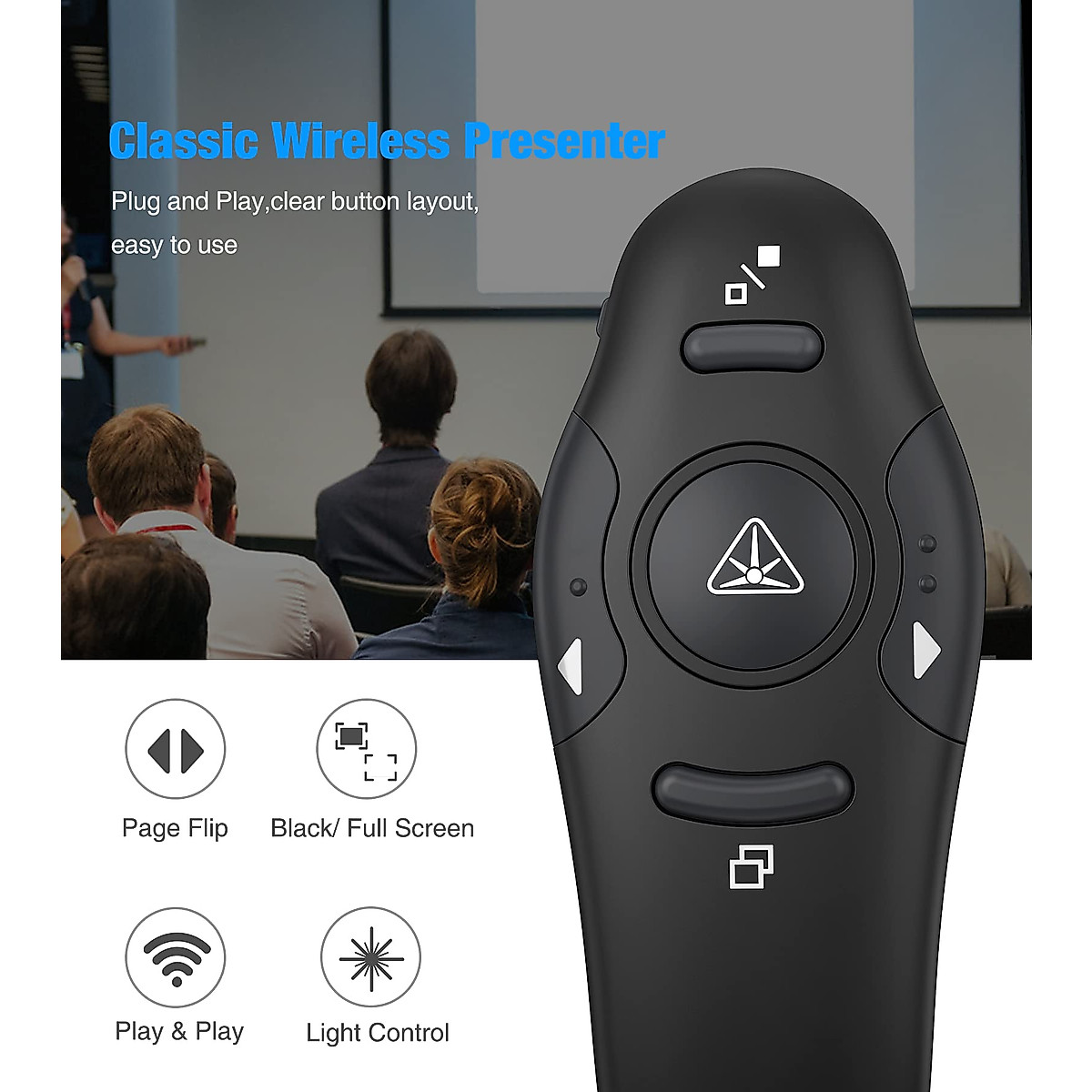 DINOSTRIKE Presentation Clicker with Red Laser Pointer, RF 2.4GHz USB Wireless Presenter Remote Slide Clicker for Powerpoint Presentations for Computer Laptop Office Classroom