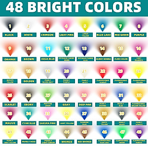 OPHIR Airbrush Paint, 50 Bottles of Model Air Brush Paint Set, Water-Based Opaque Acrylic Airbrush for Shoes, Rocks, Paper-Professional 48 Colors, 1.05 oz/Bottle