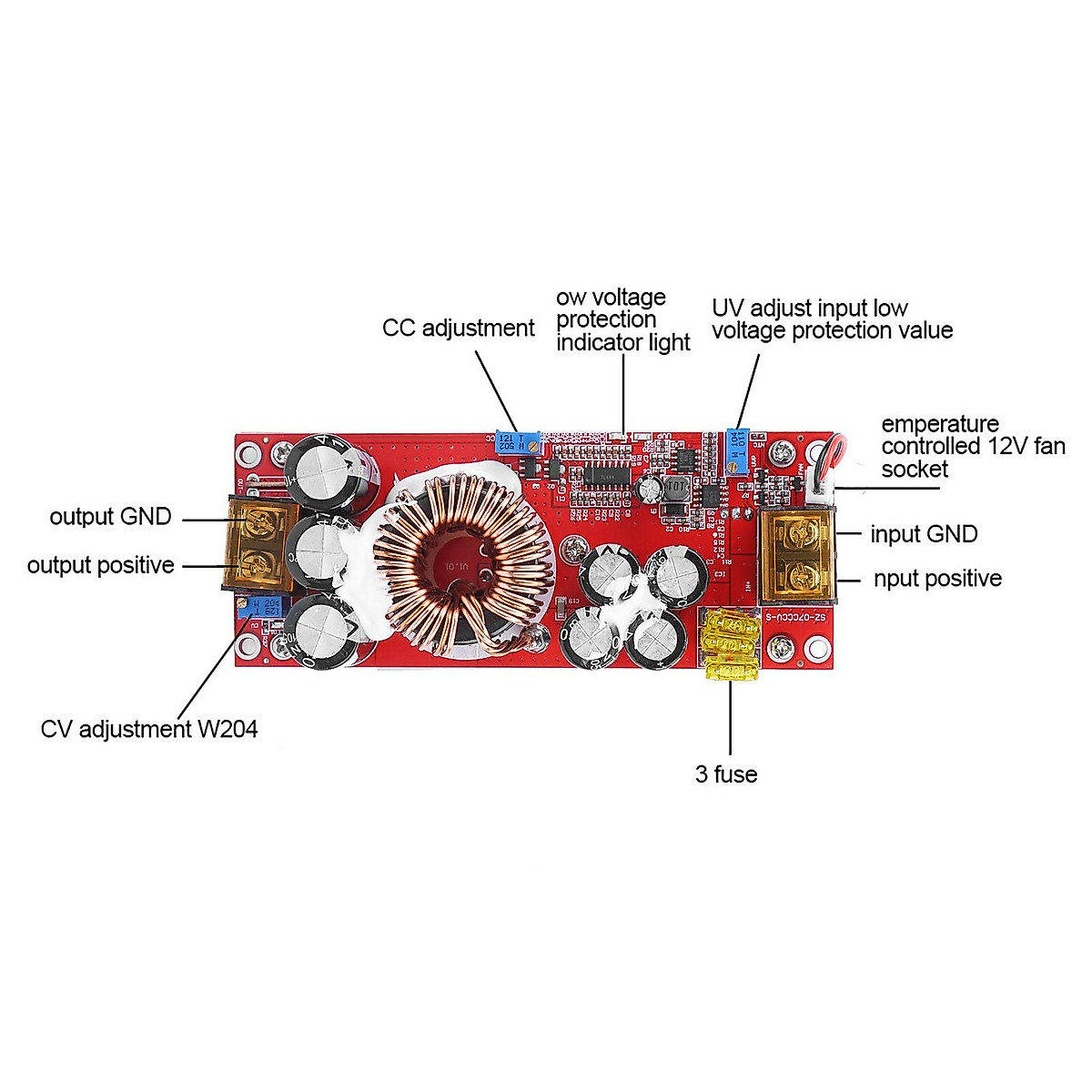 Boost Module, DC-DC 10-60V to 12-97V 1500W 30A Voltage Step Up Converter Boost Constant Voltage Constant Current Power Supply Module