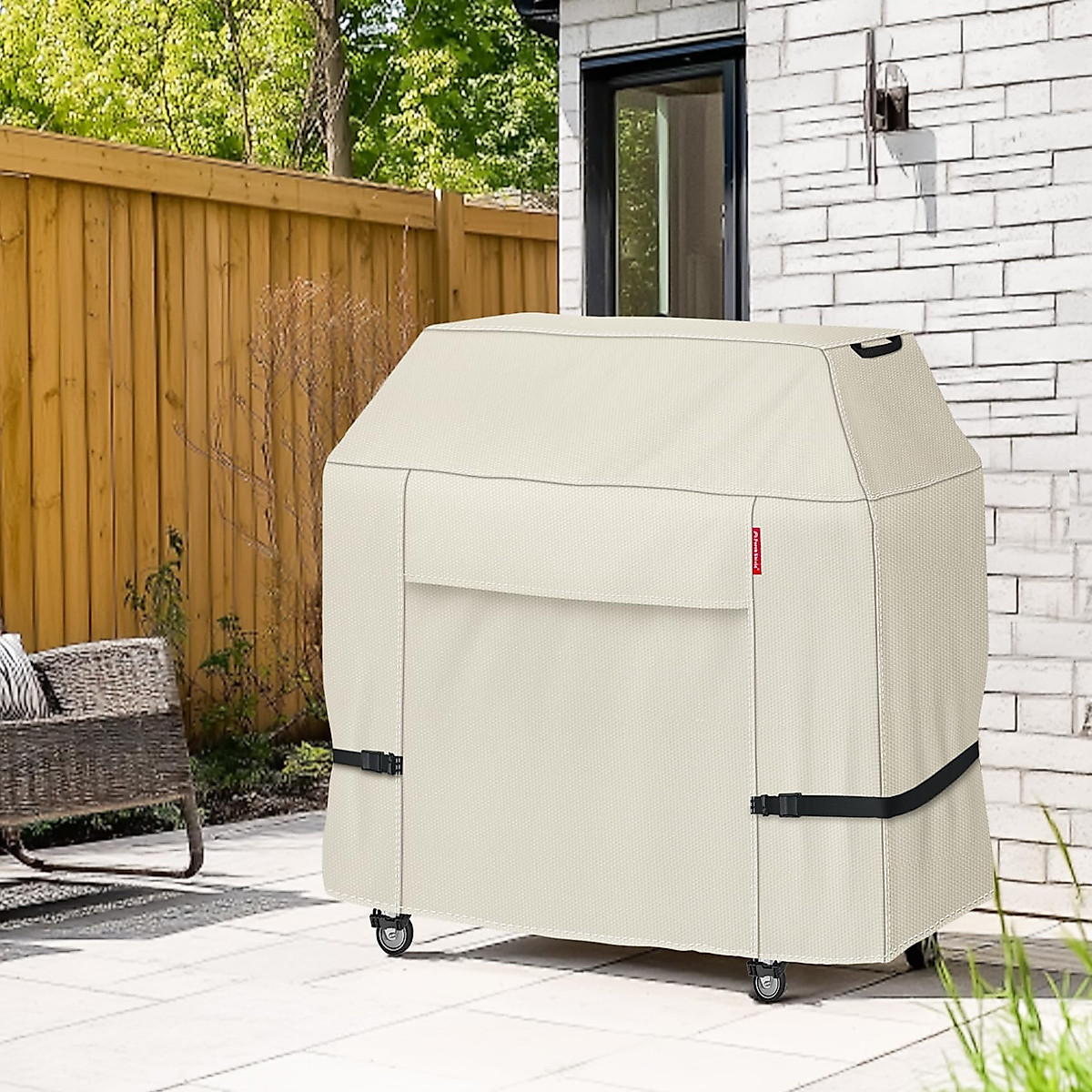 Porch Shield 64W x 24D x 48H inch Premium Gas Grill Cover Up to 64 inch, Waterproof and Fade Resistant 600D BBQ Covers for Weber, Brinkmann, Char-Broil and More, Light Tan