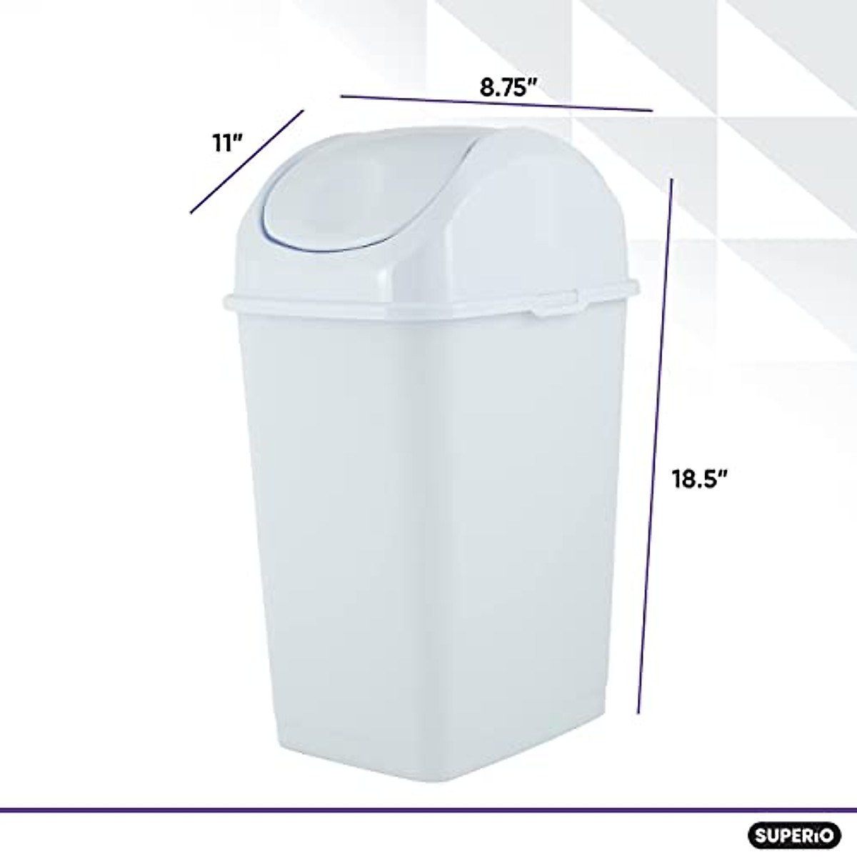 Superio Swing Top Trash Can, Waste Bin for Home, Kitchen, Office, Bedroom, Bathroom, Ideal for Large or Small Spaces - White (3 Pack- 4.5 Gal, 9 Gal, 13 Gal)