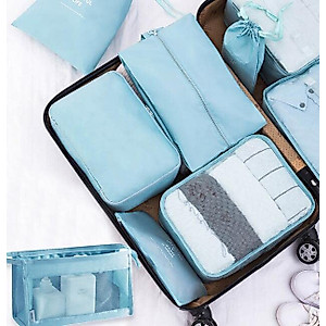 7 Pcs Travel Packing organizer and Packing Cubes for Suitcase with Essencial Travel Bags (PINK)