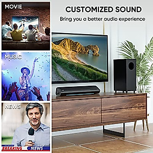 Saiyin Sound Bars for TV with Subwoofer, 2.1 Deep Bass Small Soundbar Monitor Speaker Home Theater Surround System PC Gaming Bluetooth/AUX/Optical Connection, Wall Mountable 17-inch