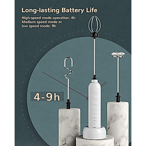 Milk Frother Handheld, USB Rechargeable Milk Foam Maker with 3 Stainless Whisks, Mini Blender Mixer 3 Speeds Adjustable for Coffee, Latte, Cappuccino, Matcha, Hot Chocolate, Egg, White