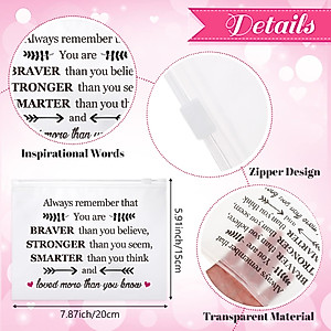 100 Pcs Inspirational Gifts for Girls Women Travel Cheer Makeup Bag Bulk Loved Quotes Cosmetic Bags with Zipper Thank You Encouragement Birthday Gift Bag for Nurse Teacher Friend (You Are Braver)