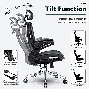 Memobarco Office Chair, Desk Chairs with Lumbar Back Support and Flip-up Armrest, Ergonomic Computer Chair with Comfortable Mesh Seat for Home Office Task Work, Black