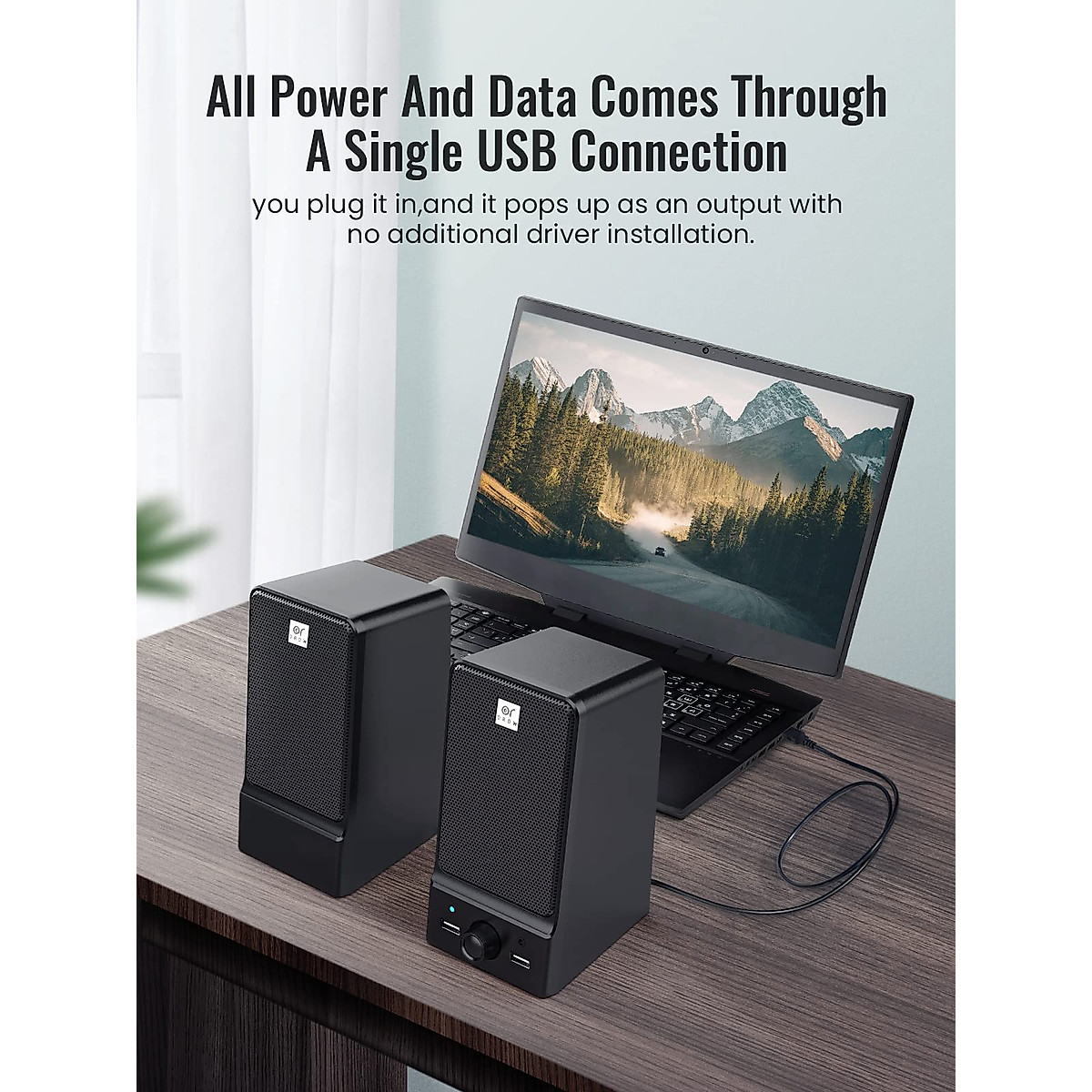 OROW USB Computer Speakers,Hi-Fi Stereo External Speakers for PC,16W Desktop Speaker,Built-in DSP Sound Chip, Deep Bass&Pure Vocal,Laptop Speakers with Headphone Jack(S203)