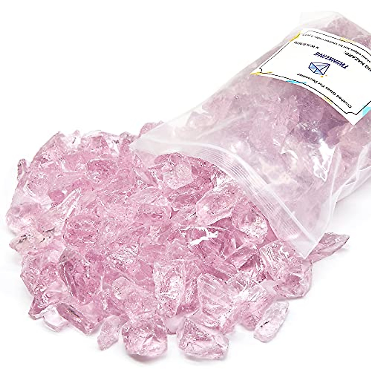 TWINKLING High Luster Fire Glass Gravel Stone,Broken Glass,Fire Pit Glass,Crushed Glass for Fireplace Pit Aquarium Garden Decoration,1-3cm,2-Pound Jar (Pink)