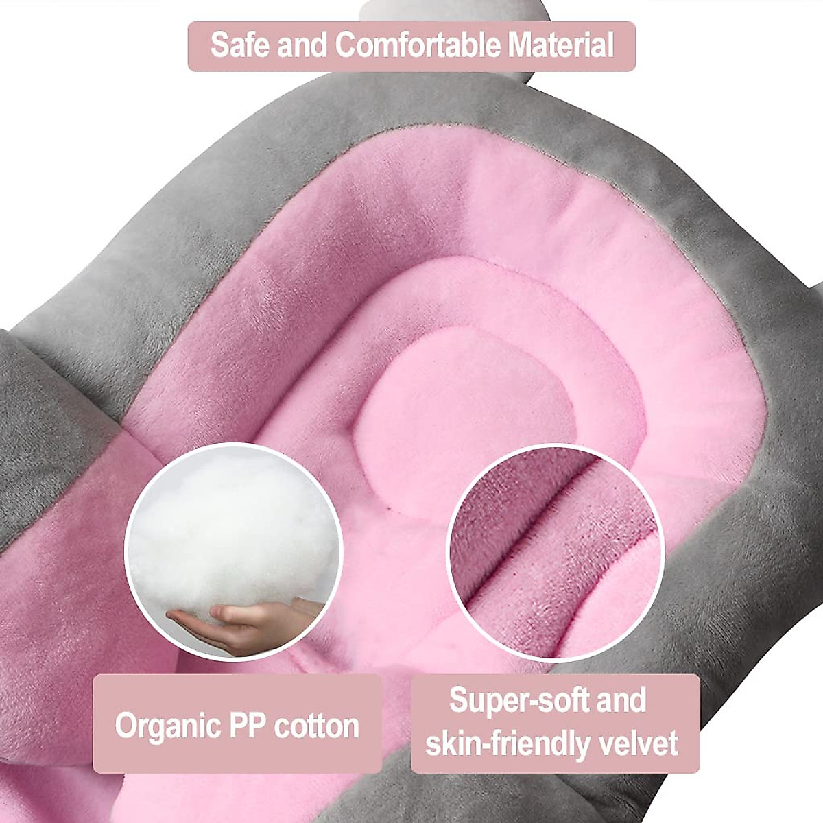 KAKIBLIN 2 in 1 Stroller Insert, Baby Car Seat Insert Newborn Head and Body Support Pillow Toddler Stroller Cushion for Baby Washable Baby Stroller Padding for Newborn, Pink