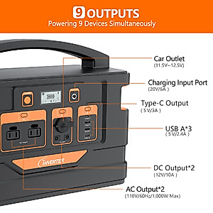 C INVERTER Portable Power Station 1000W, 1110Wh Lithium Polymer Battery Solar Generator Emergency Backup Power Supply for Outdoor Camping Home Road Trip Rv Adventure (Orange)