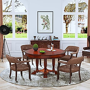 MODERION Solid Wood Boss Caption's Chairs,Dinning Chairs with Wheels and Arms,Office Desk Chairs, Classic Swivel Accent Chairs with Upholstered,Dinner Chairs, 31.5¡±H for Living Room Retro SY318DK