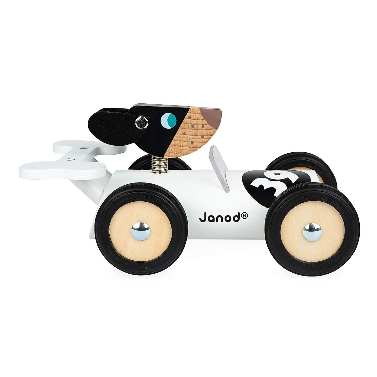 Janod Spirit Solid Car Push Toy with Bernard Dog - Ages 18 Months+ - J04491