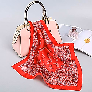 ANDANTINO 100% Real Mulberry Silk Scarf -21'' x 21''- Lightweight Neckerchief –Women Men Small Square Digital Printed Scarves (Red Paisley)