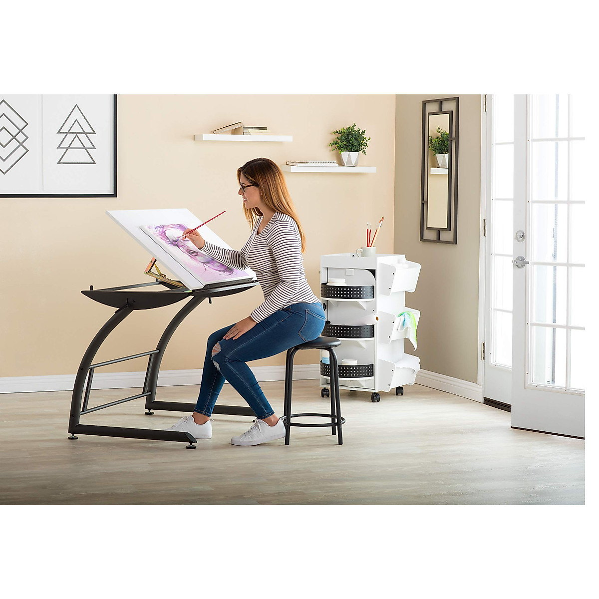 SD STUDIO DESIGNS Triflex Drawing Table, Sit to Stand Up Adjustable Office Home Computer Desk, 35.25" W X 23.5" D, Charcoal Black/White