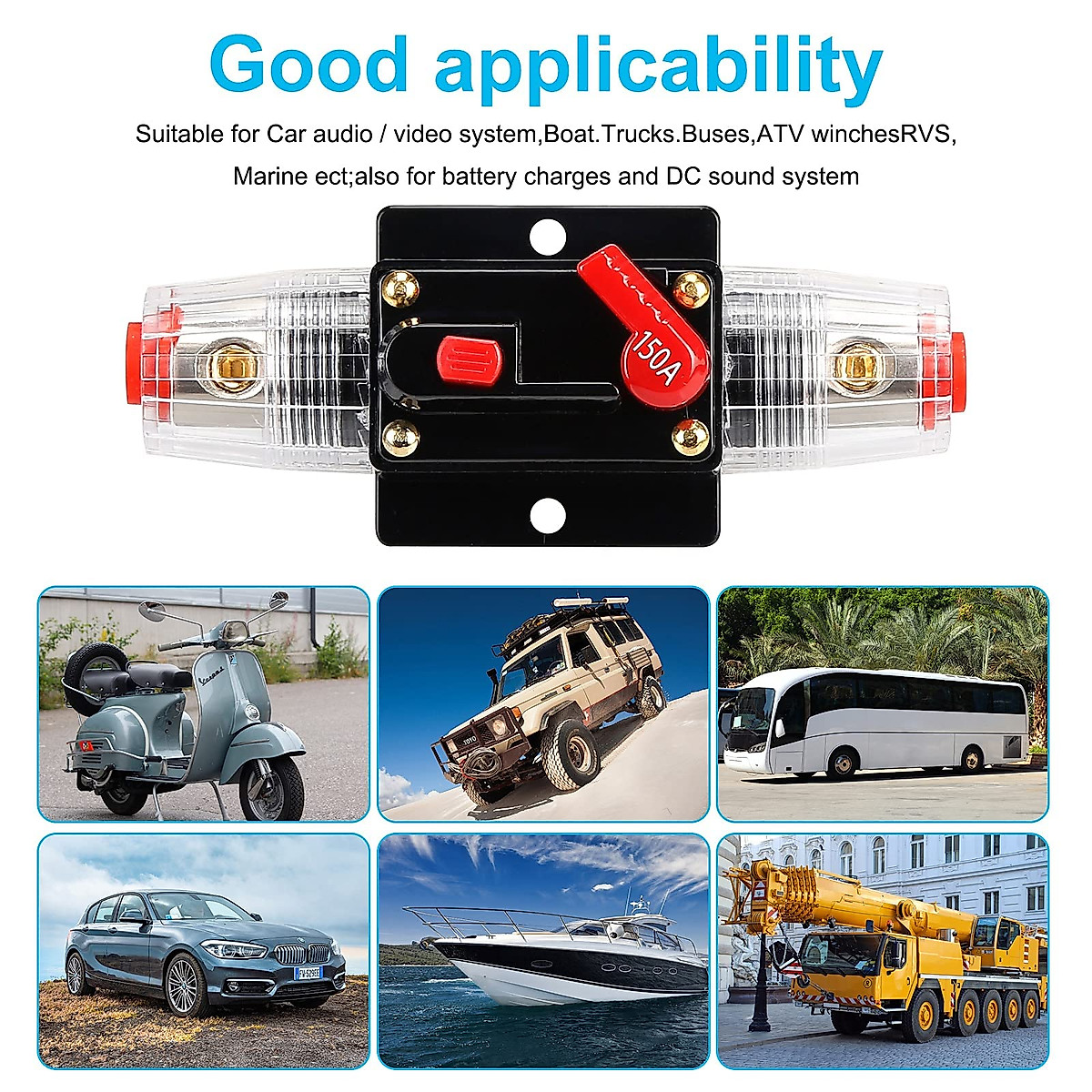 150 Amp Audio Circuit Breaker,12V-24V DC Fuse Holder,20-300A Breaker Switch,Inline Circuit Breaker with Reset Button,for Automotive Marine Boat Audio System Current Overload Protection