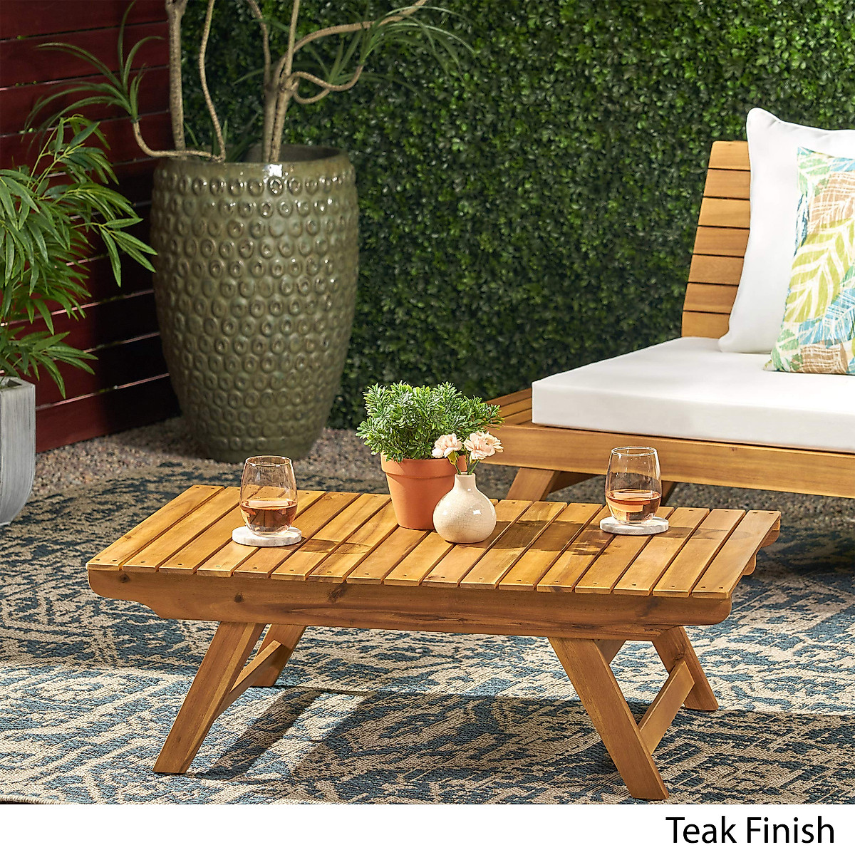 GDFStudio Outdoor Wooden Coffee Table, Teak Finish
