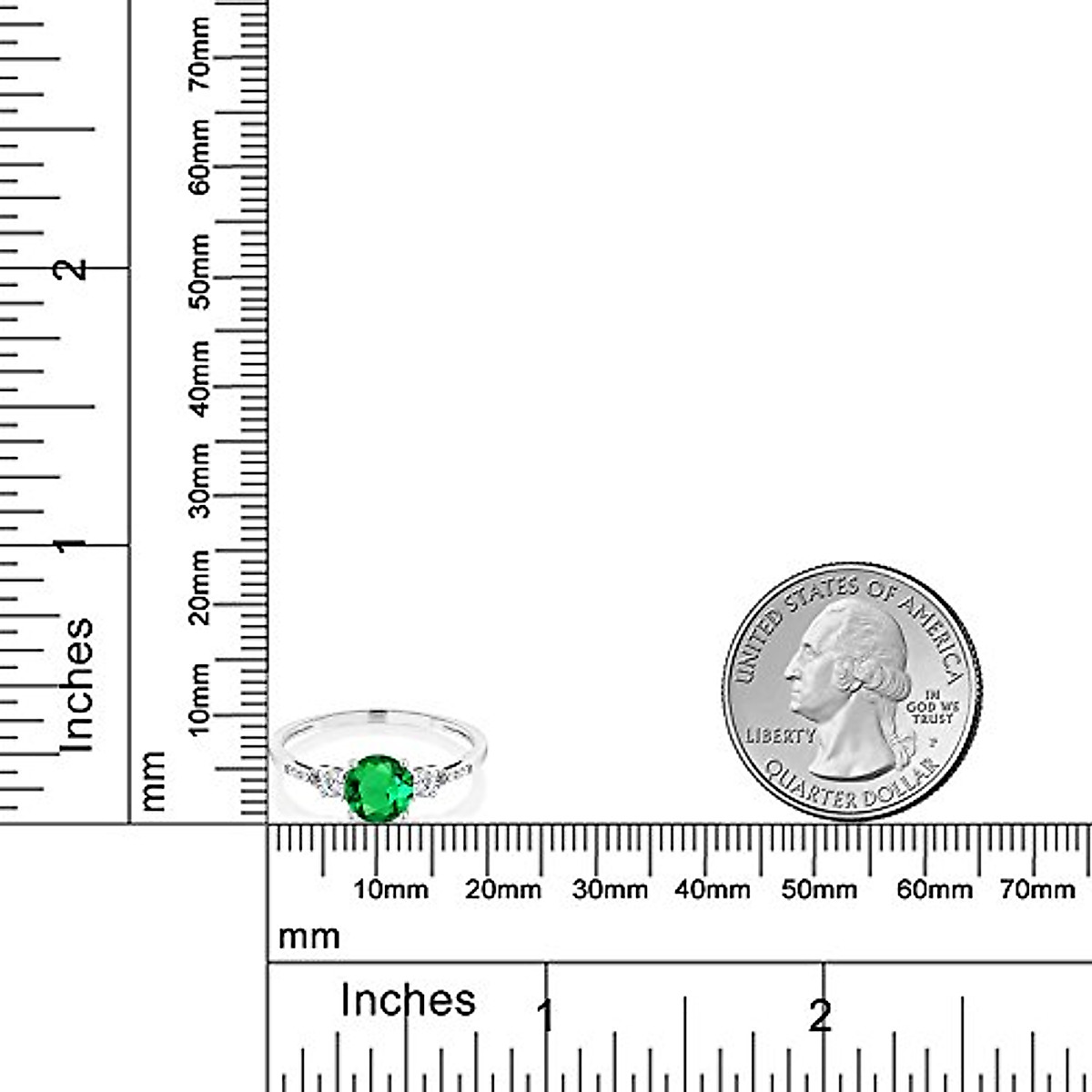 Gem Stone King 10K White Gold 6MM Round Gemstone Birthstone White Created Sapphire & White Diamond Accent 3-Stone Engagement Ring | Three-Stone Wedding Anniversary Promise Ring For Women