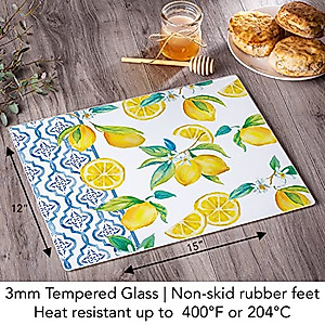 CounterArt Lovely Lemons 3mm Heat Tolerant Tempered Glass Cutting Board 15” x 12” Manufactured in the USA Dishwasher Safe