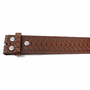 BC Belts Leather Belt Strap with Embossed Western Horn Pattern 1.5" Wide with Snaps (Brown-M)