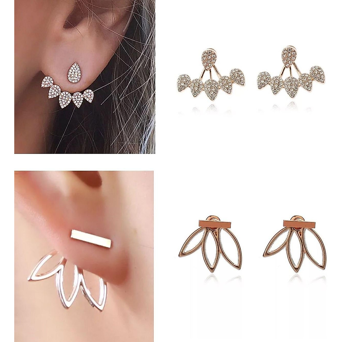9 Pairs Rose Gold Silver Hollow Lotus Flower Earrings Simple Chic Crystal Pearl Turquoise Stud Earrings Set