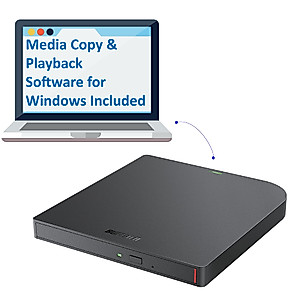 BUFFALO MediaStation 6X Portable Type-C USB 3.2 (Gen 1) Blu-ray Drive/External, Plays and Burns Blu-Rays, DVDs, and CDs. Compatible with PC/Mac Laptops and Desktops.