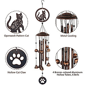 Cat Wind Chimes, 36.6 Inch Pet Memorial Windchimes Outdoors, Pet Memorial Gifts for Family and Friends Who Love Or Have Lost Them, Also Unique Garden Decor(Cat)