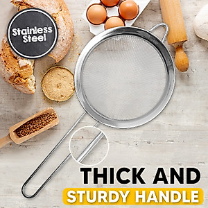 Makerstep Set of 3 Stainless Steel Fine Mesh Strainers Graduated Sizes 3.38", 5.5", 7.87" Strainer Wire Sieve Sifter with Sturdy Handle for Kitchen Gadgets Tools - New Home Kitchen Essentials