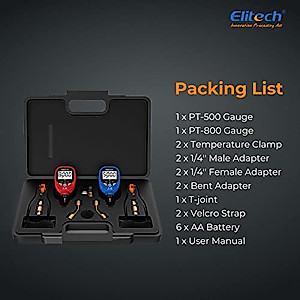 Elitech Digital AC Gauge Set HVAC Gauges APP Monitoring with Temperature Clamps 1/8'' NPT, PT-500&PT-800