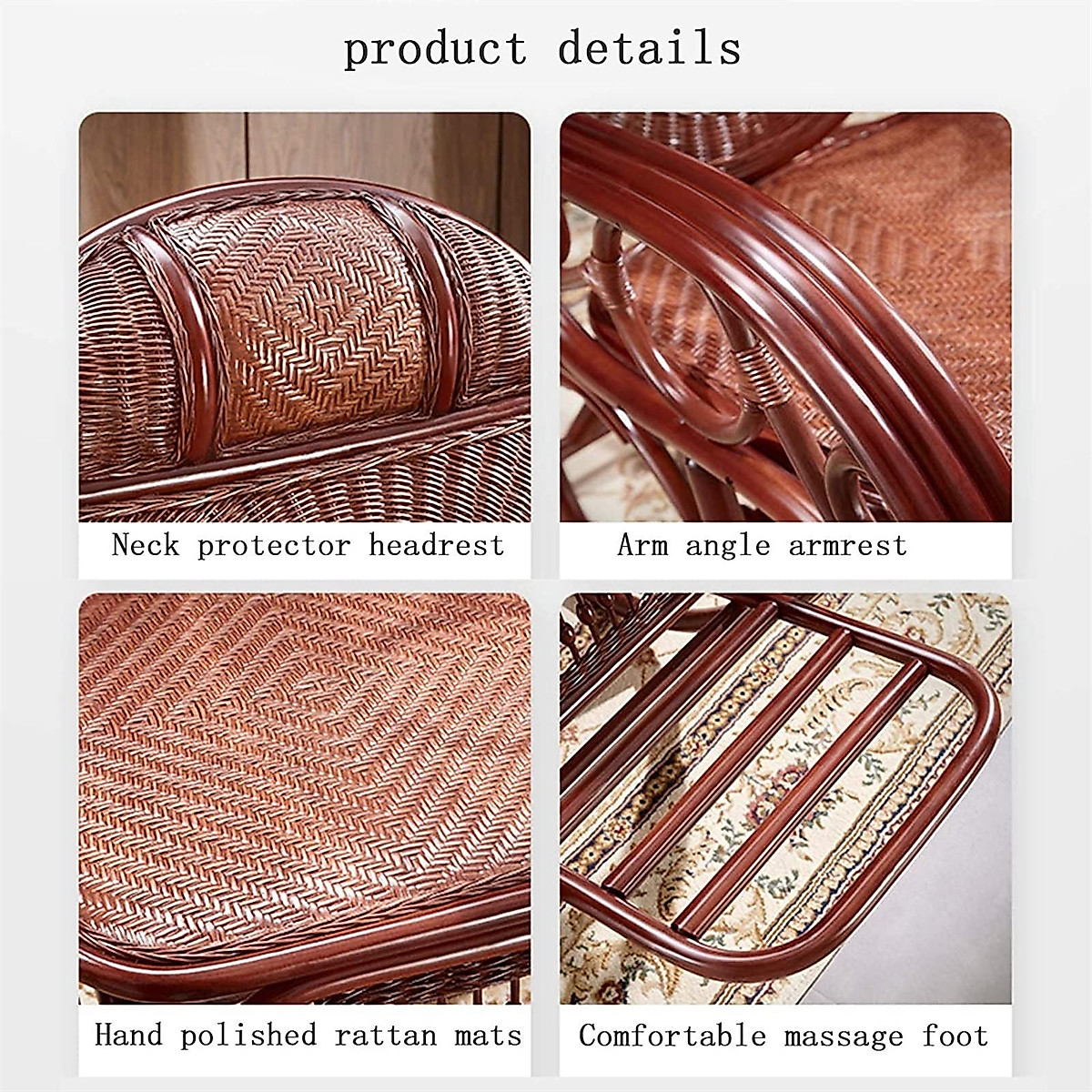 QXWJ Outdoor Wicker Rocking Chair,Rattan Nap Armchair Ergonomic Design,Comfortable and Breathable Living Room Balcony Sun Lounger,Patio Rocker Chair for Poolside,Garden,Backyard,Strong and Sturdy