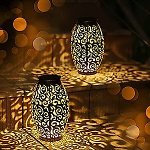 2 Pack Solar Lanterns Outdoor Waterproof, Hanging Lanterns Solar Powered Garden Lanterns Metal Decorative Solar Lights for Patio Yard Pathway Walkway (Auspicious Cloud 2 Pack)